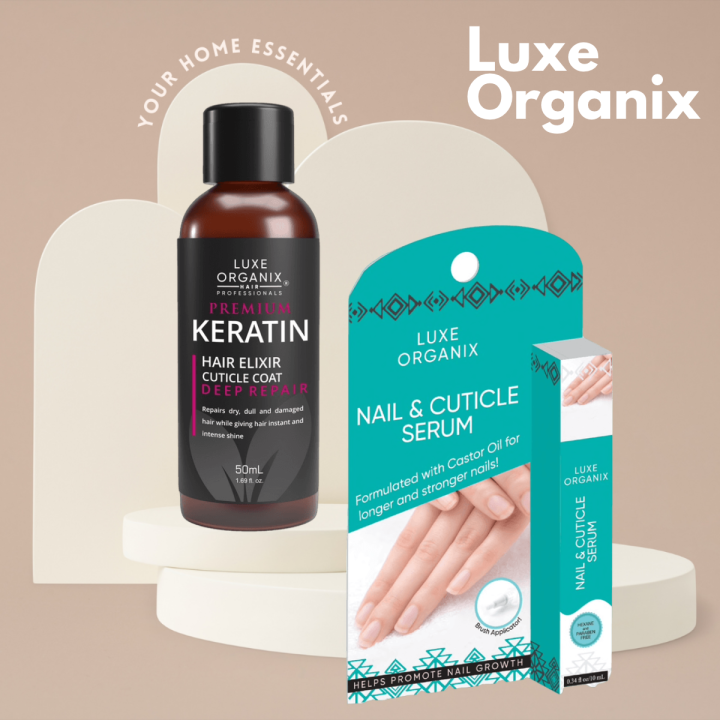 LUXE ORGANIX Nail and Cuticle Castor Serum 10ml and Keratin Elixir ...