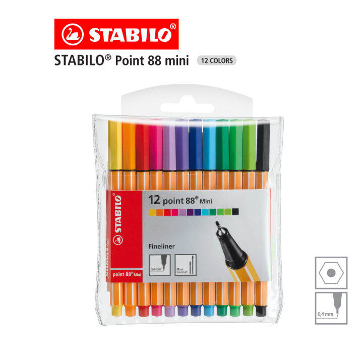 STABILO Point 88 Mini ปากกาสีหมึกน้ำ หัวเข็ม Fibre-Tip Pen ชุด 12 สี ...