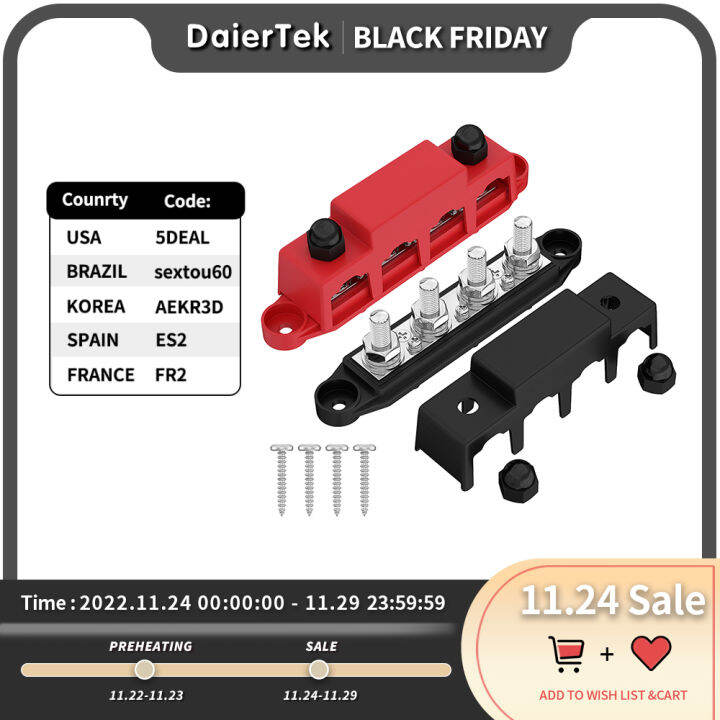 12V Power Distribution Block 250A Bus Bar Terminal Block with Cover 4 x ...