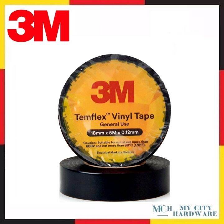 3M temflex electrical vinyl tape Black Tape (18mm x 5m x 0.12mm) | Lazada