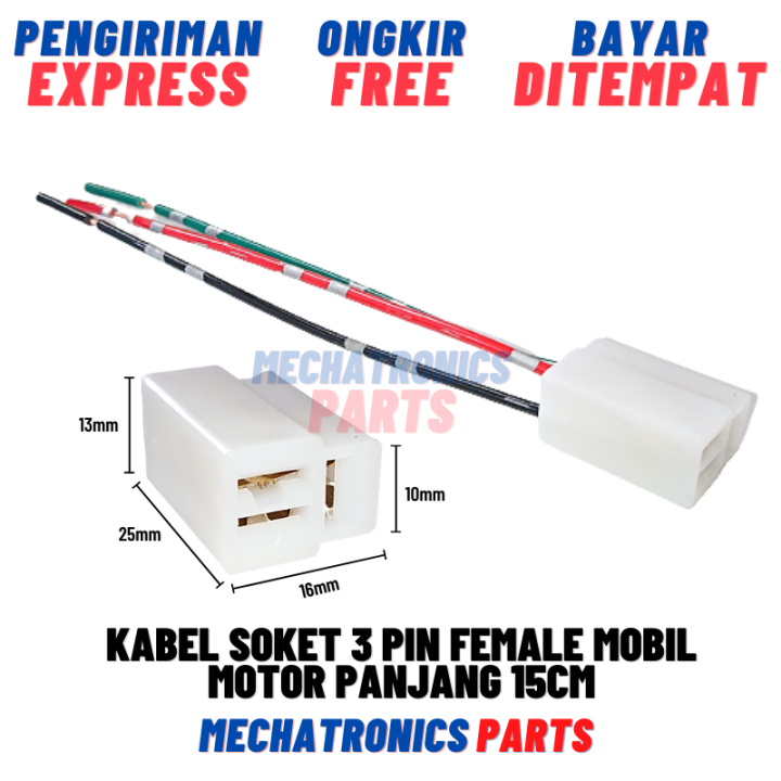 Kabel Soket 3 Pin Female Mobil Motor Socket Cewek 3Pin Terminal ...