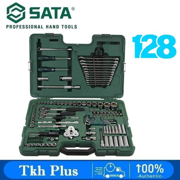 SATA 09014A 128PCS 1/4" 3/8" & 1/2" Drive 6 Point Metric Socket Wrench ...