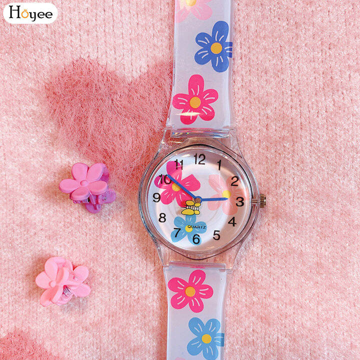 Kids Quartz Watch Girls Time Machines with Flower Dial and Silicone ...