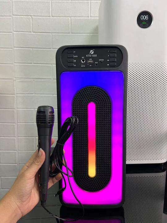 ลำโพงบลูทูธ รุ่นKTS-1555 ดอก4X2นิ้ว แถมไมค์สาย ปรับเบส/เสียง/ไฟได้ สามารถเชื่อมได้2ตู้ ทรงสูงไฟ ...