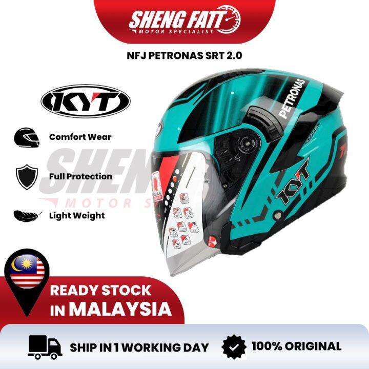 KYT NFJ Petronas SRT 2.0 Helmet Motor Visor Topi Keledar Keselamatan Open Face Original ...