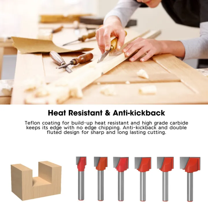 6mm Shank Bottom Cleaning Router Bit Set, 6-Piece Slotting Router Bit ...