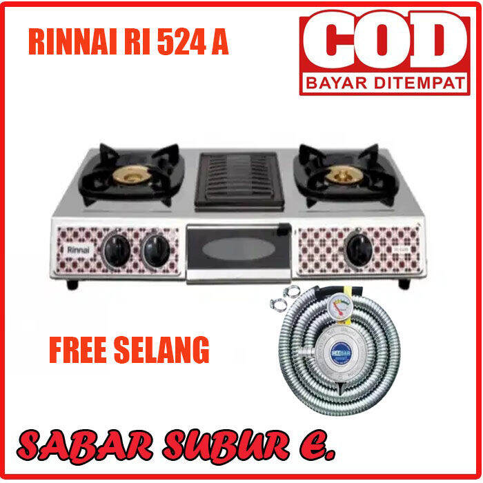 RINNAI RI-524A Kompor Gas 2 Tungku Plus 1 Grill Pan Burner Berkualitas ...