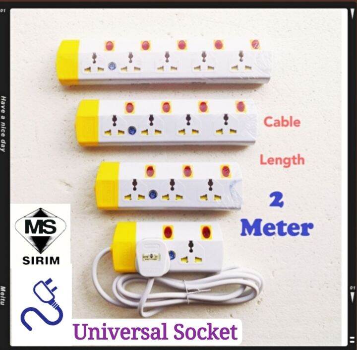 2 Way / 3 Way / 4 Way / 5 Way Universal Extension Socket 2 Meter ...