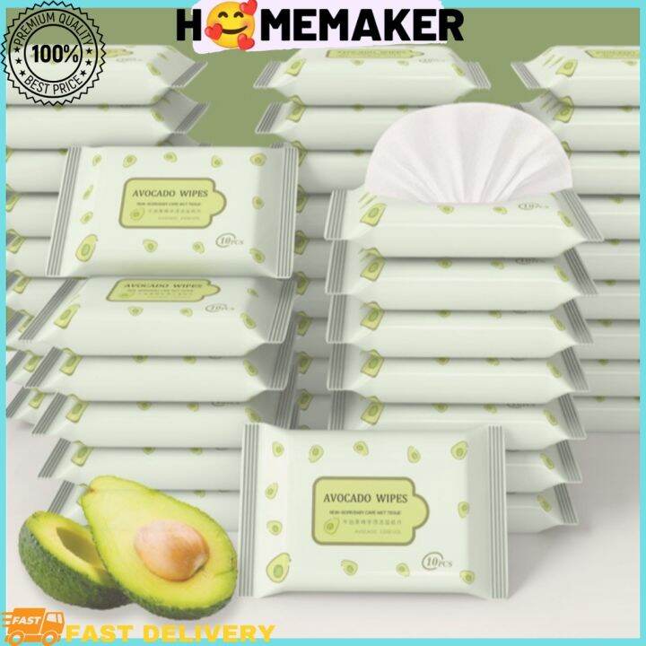 【HOMEMAKER】10PCS Cute Design Mini Wet Tissue Avocado Wet Wipes Baby Wet ...