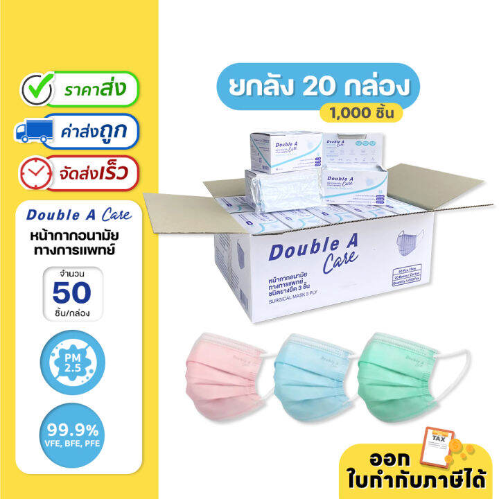 (ยกลัง) 20 กล่อง Double A Care Mask หน้ากากอนามัยทางการแพทย์ ชนิดยางยืด ...