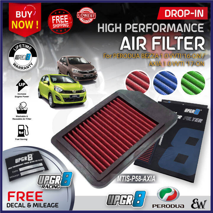 MTIS UPGR8 Washable Drop In Air Filter Performance Perodua BEZZA AXIA 1 ...