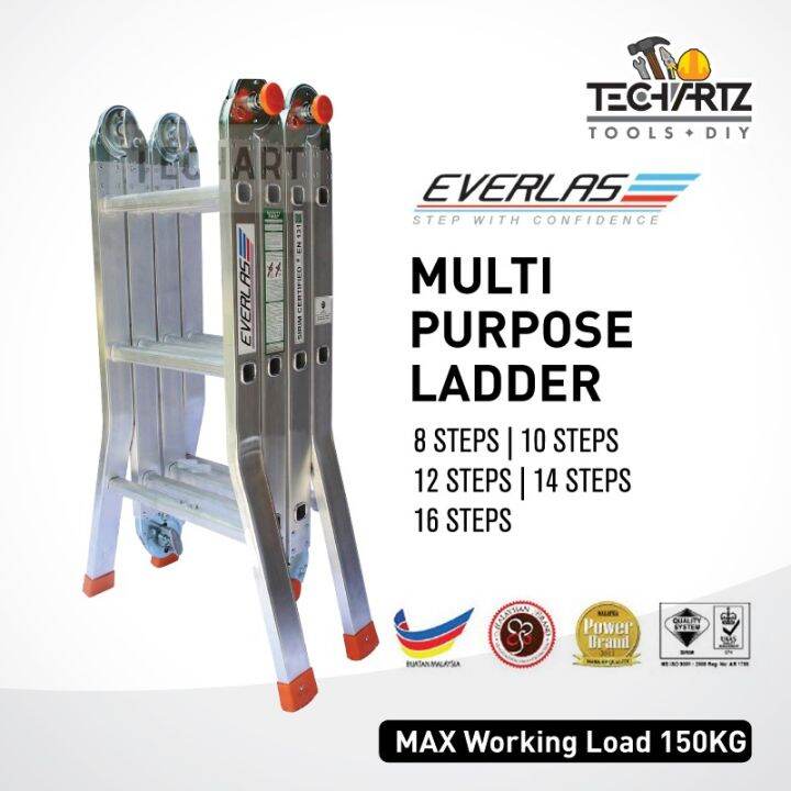 Everlas Multipurpose Ladder - 8/10/12/14/16 Steps Multipurpose Ladder ...