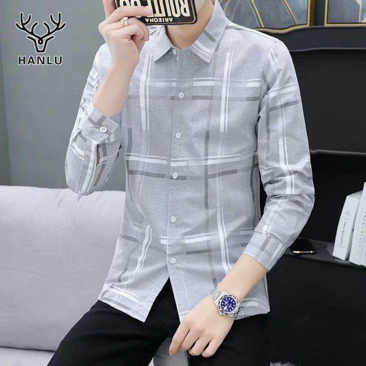 Hanlu เสื้อแขนยาวชาย เสื้อแฟชั่นเสื้อทำงานลายตารางแขนยาวผู้ชาย,เสื้อ ...