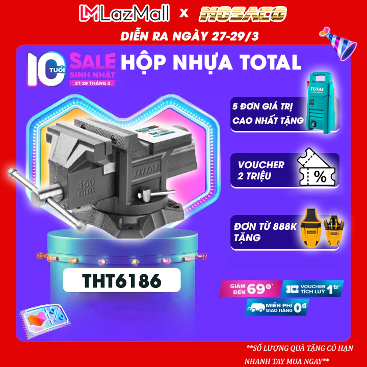 Ê tô kẹp 8 TOTAL THT6186, kích thước đế xoay 8 inch. Êtô cơ khí, kích ...