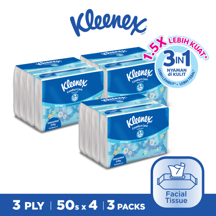 Kleenex Facial Tissue Comfort Care 3 Ply 50s x 4 Packs Bundle 3 Packs | Lazada Indonesia