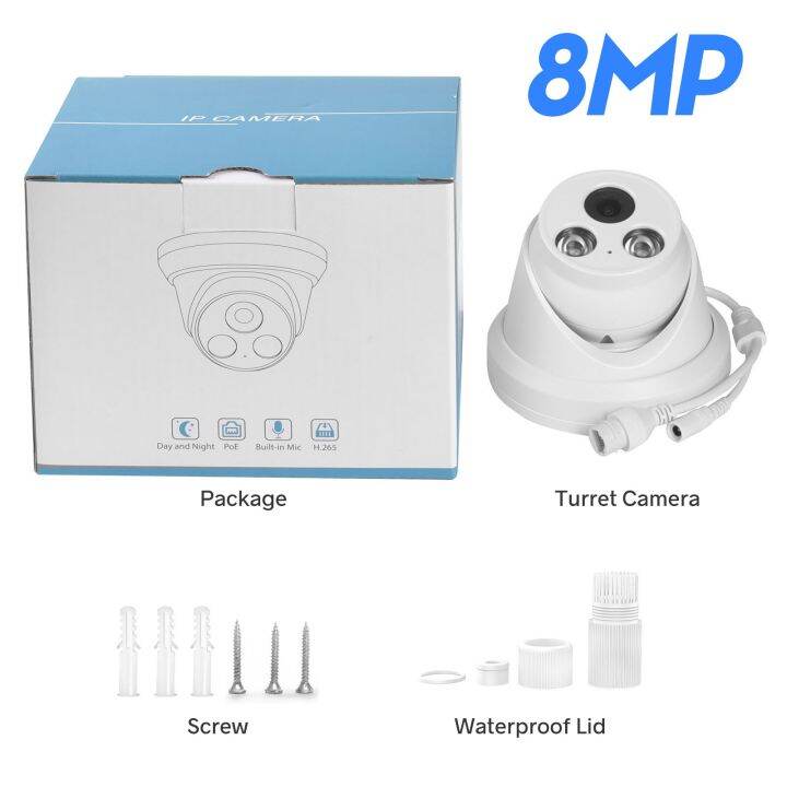 Hikvision Compatible Black Color Dome POE IP Camera 8MP Security CCTV ...