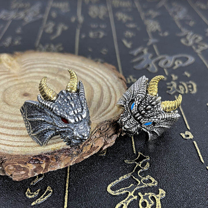 sq-Silver-plated abyss dragon ring, men's opening can adjust the size ...