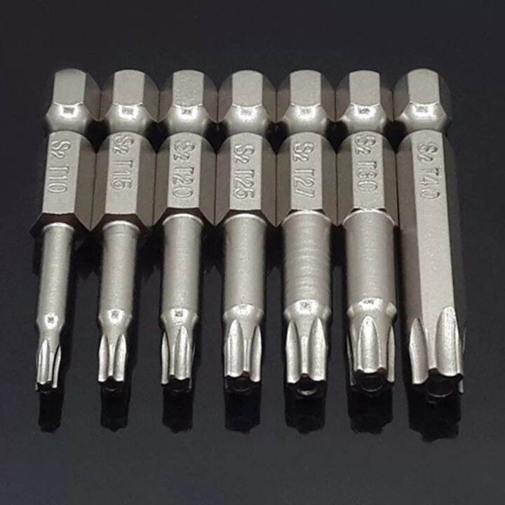Toolstar 1/7Pcs 50mm 1/4 Hex Shank Five-point Magnetics Torx Screwdrivers Bits T10-T40 | Lazada PH