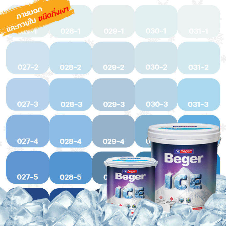 Beger ICE สีฟ้า 1 ลิตร-18 ลิตร ชนิดกึ่งเงา สีทาภายนอก และ สีทาภายใน สีทาบ้านถังใหญ่ เช็ดล้างได้ ...