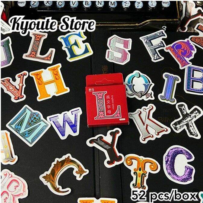 52 pcs Sticker Alphabet Huruf Alfabet Vintage Retro Tipografi Dekorasi ...
