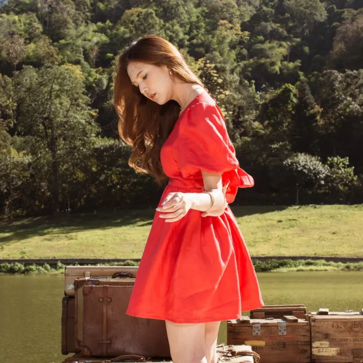 Weerin shine Dress เดรสแขนตุ๊กตา มินิเดรส เดรสแขนพอง เดรสสั้น ชุดเดรส ...