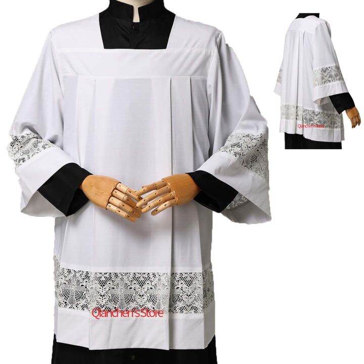 Catholic White Pleated Lace Surplice Liturgical Cotta Vestment For Men ...