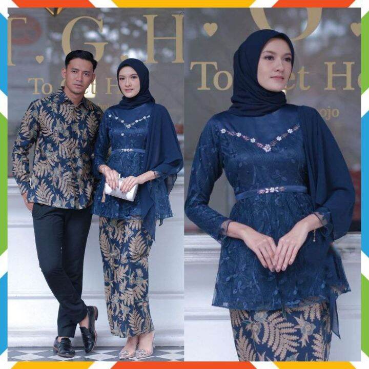 Cod Set Couple Kebaya Alyra navy Kebaya Batik Kebaya Tunangan Kebaya Lamaran Kebaya Wisuda ...