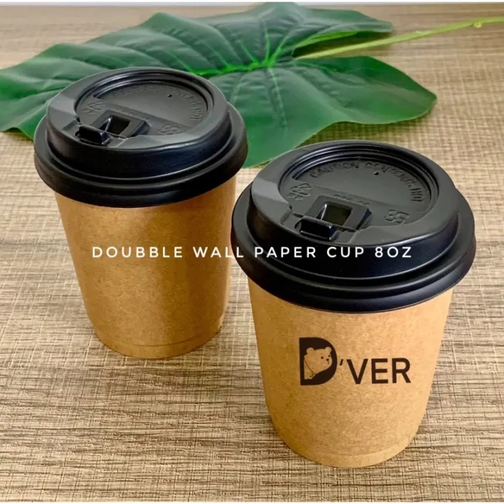 แก้วกาแฟกระดาษ Double Wall หนา 2 ชั้น เซตละ 50 ชุด แก้ว ฝา มีให้