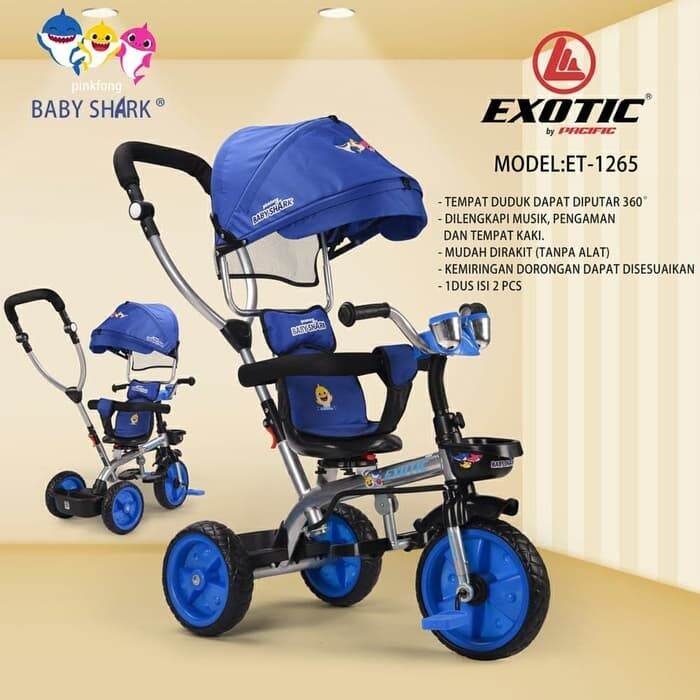 Sepeda Roda Tiga Exotic ET-1265 Stroller Headlight IC MUSIK BABY SHARK ...