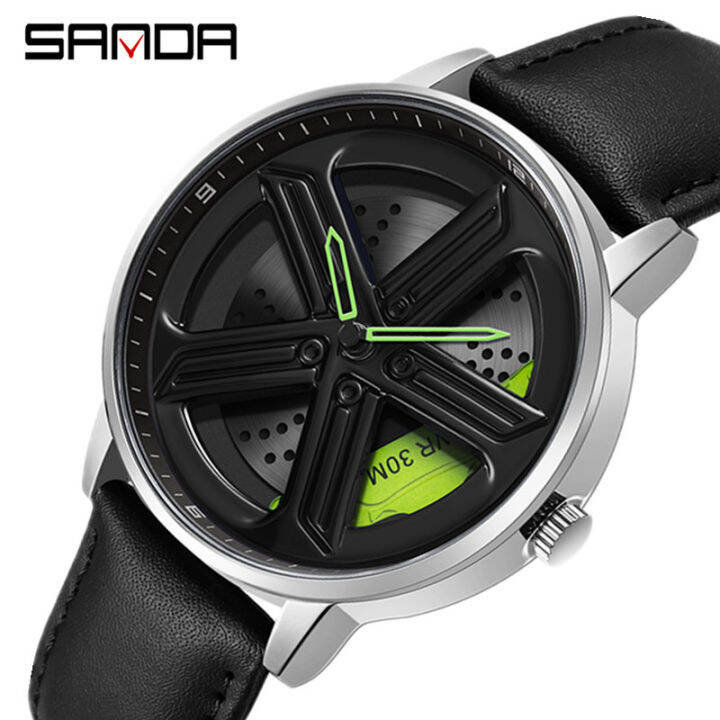 SANDA Men's Luxury Sport Car Rim Rotating Business Watch Military Waterproof Leather Band Quartz ...