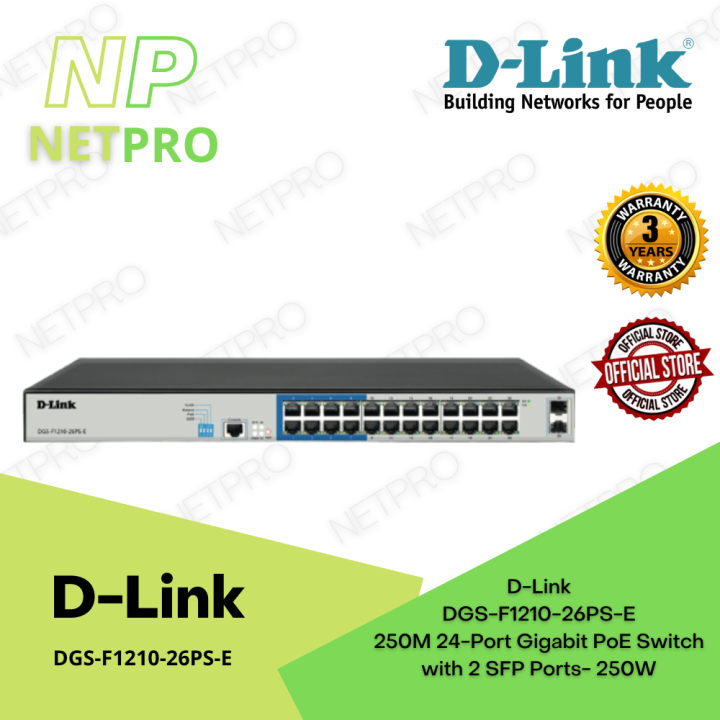 D-Link DGS-F1210-26PS-E 250M 24-Port Gigabit PoE Switch with 2 SFP ...