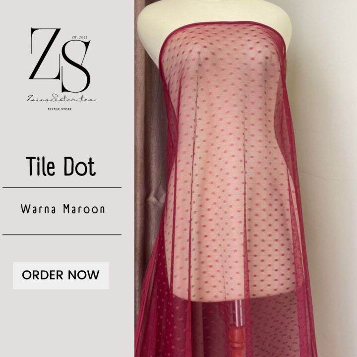 Bahan Kain Tile Tille Tule Tulle Dot Dotty Warna Merah Maroon Marun ...