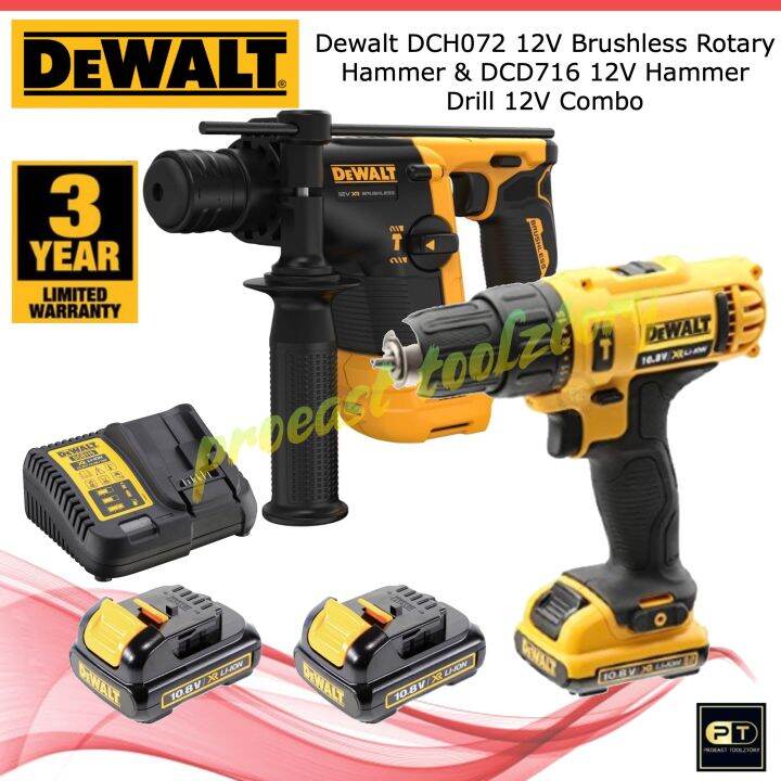 Dewalt DCH072 12V Brushless Rotary Hammer & DCD716 12V Hammer Drill 12V ...