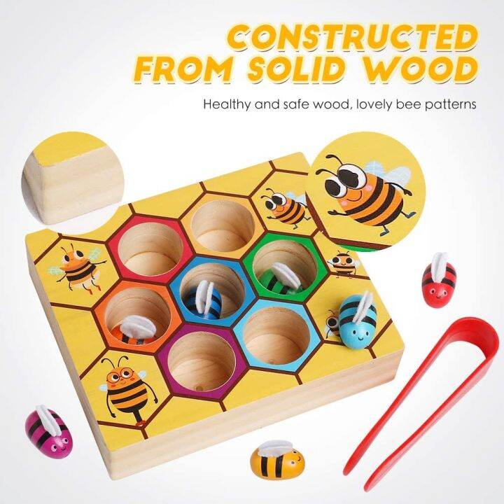 Fine Motor Toys Clamp Bee Matching Game Toddler Toys Montessori Wooden ...
