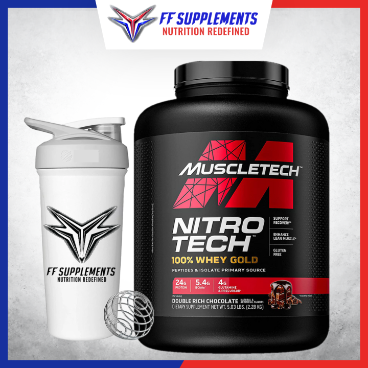 MuscleTech NitroTech 100% Whey Gold 5lbs with FF Shaker Whey Protein ...