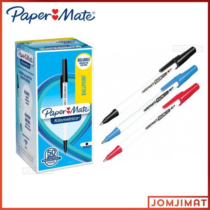 Paper Mate Kilometrico Ball Fine Pen M 1.0mm - Black, Blue, and Red ...