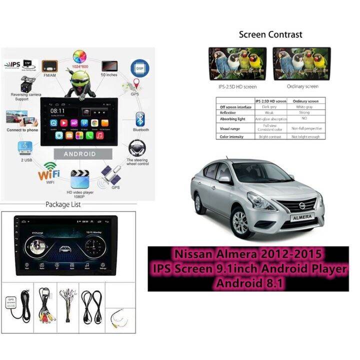 Nissan Almera 2012-2015 IPS Screen 9.1inch Android Player Android 8.1 ...