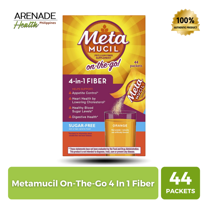 Metamucil Psyllium 4 in 1 Fiber Powder, Orange Flavor (44 Packets ...