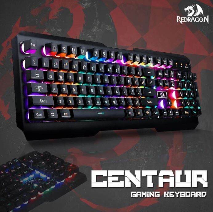 Keyboard gaming redragon membrane wired usb 2.0 gold multimedia 104 key backlight metal centaur ...