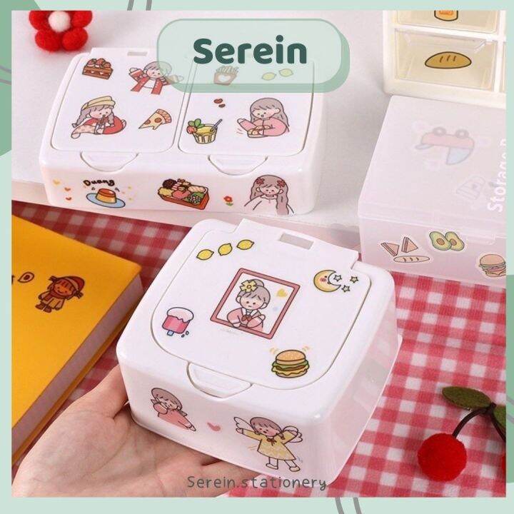 Hộp nhựa mini đựng washi tape sticker có nắp ấn màu trắng tiện dụng đa ...