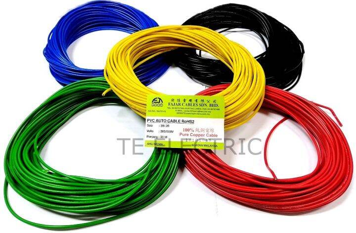 (30M) FAJAR 28/0.26 MM PVC AUTO CABLE CAR LORRY AUTOMOTIVE FULL COPPER BLUE / RED / GREEN ...