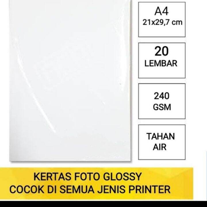 kertas foto glossy tebal 240 gsm A4 isi 20 lembar / photo paper tebal ...