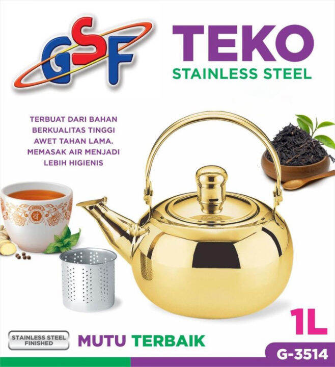 Teko Stainless Warna Gold Emas + Saringan Teh 1 Liter GSF G-3514 | Lazada Indonesia