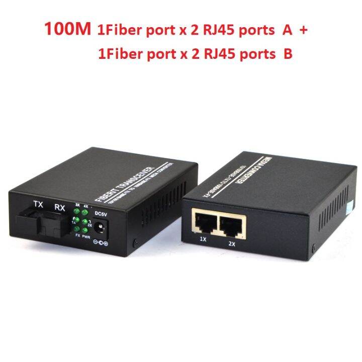 1 Pair 10100M Fiber Optic Transceiver 1 Fiber port 2 RJ45 port A and B ...