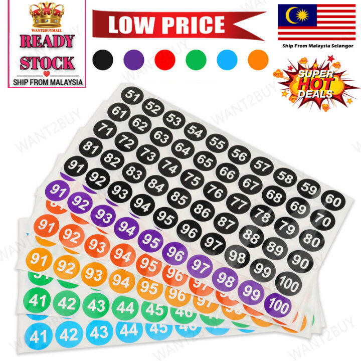 🇲🇾 2.5cm 1-200 Waterproof Large Size Number Flow Sticker Stick Label ...