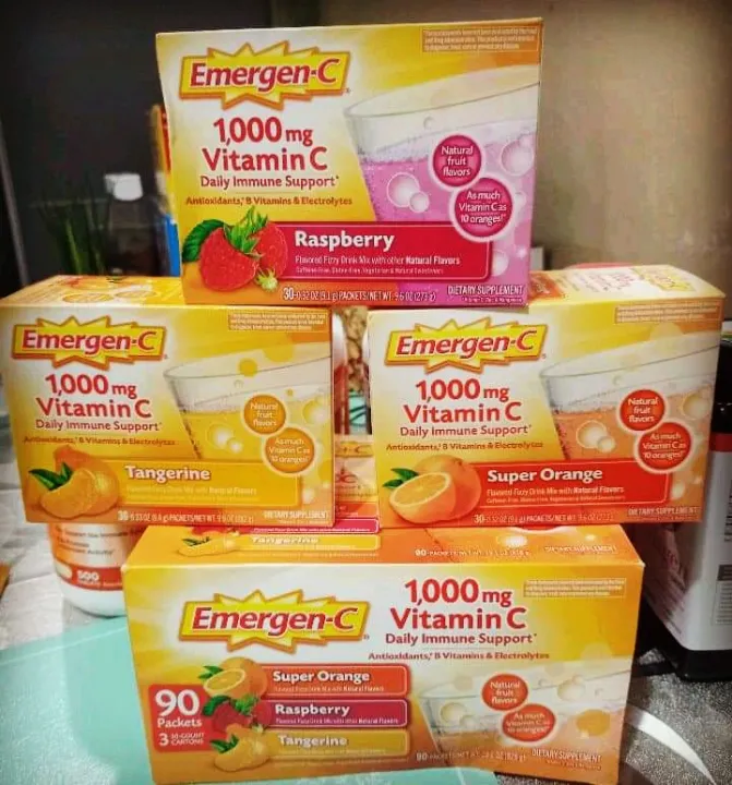 EMERGEN C 1000mg Vitamin C Powdered Juice Drink 30 packets ( Raspberry ...