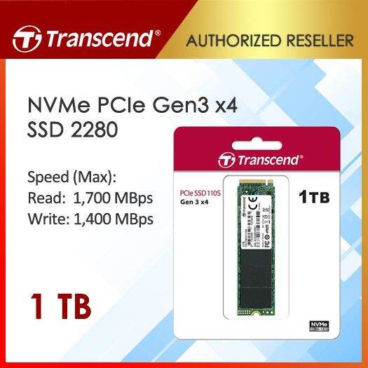 Transcend 1TB, 512GB, 256GB, 128GB M.2 SSD 2280 PCIe NVMe MTE110S (Read Speed 1,500~1,700MBps ...