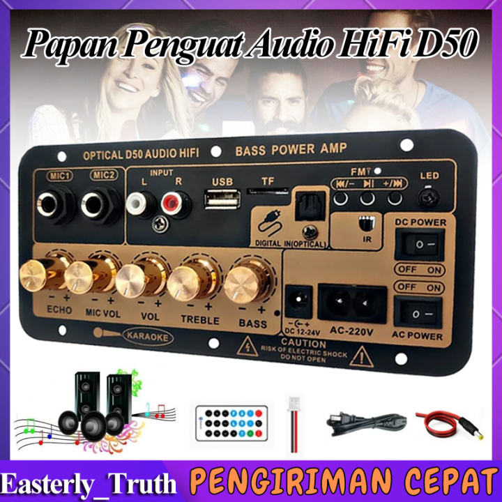 Papan Penguat Audio D50 220V 12V 24V Digital Bluetooth Amplifier ...