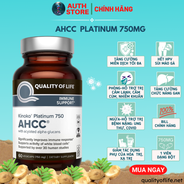 AHCC Kinoko Platinum 750mg 60 viên Tăng cường miễn dịch, đào thải HPV, sùi | Lazada.vn