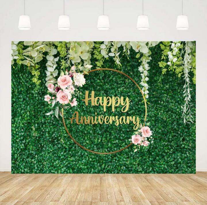 7x5ft Green Grass Wall Floral Happy Anniversary Backdrop for Flower ...